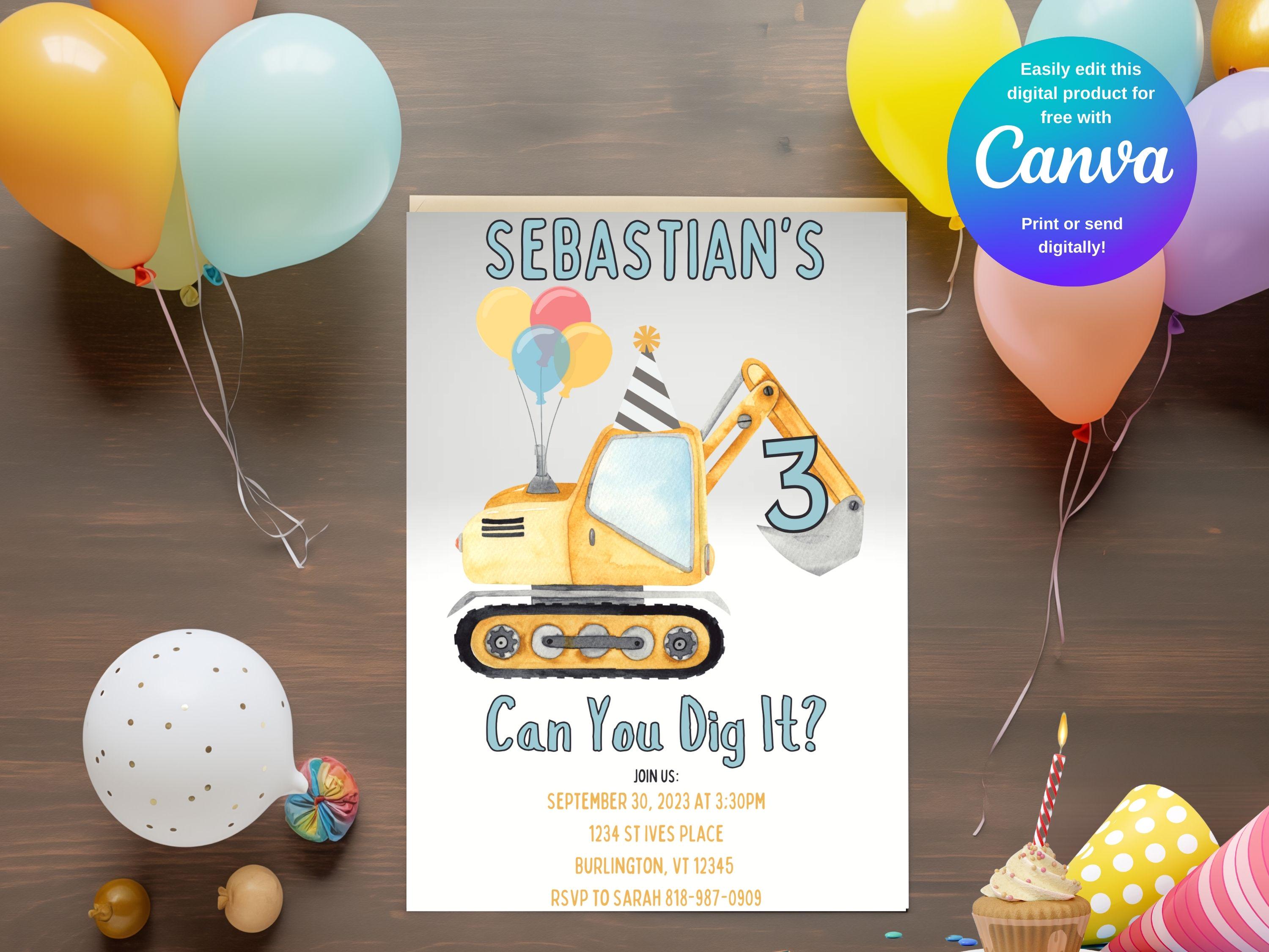 Excavator Printable Birthday Invitation, Excavator Birthday Invite ...
