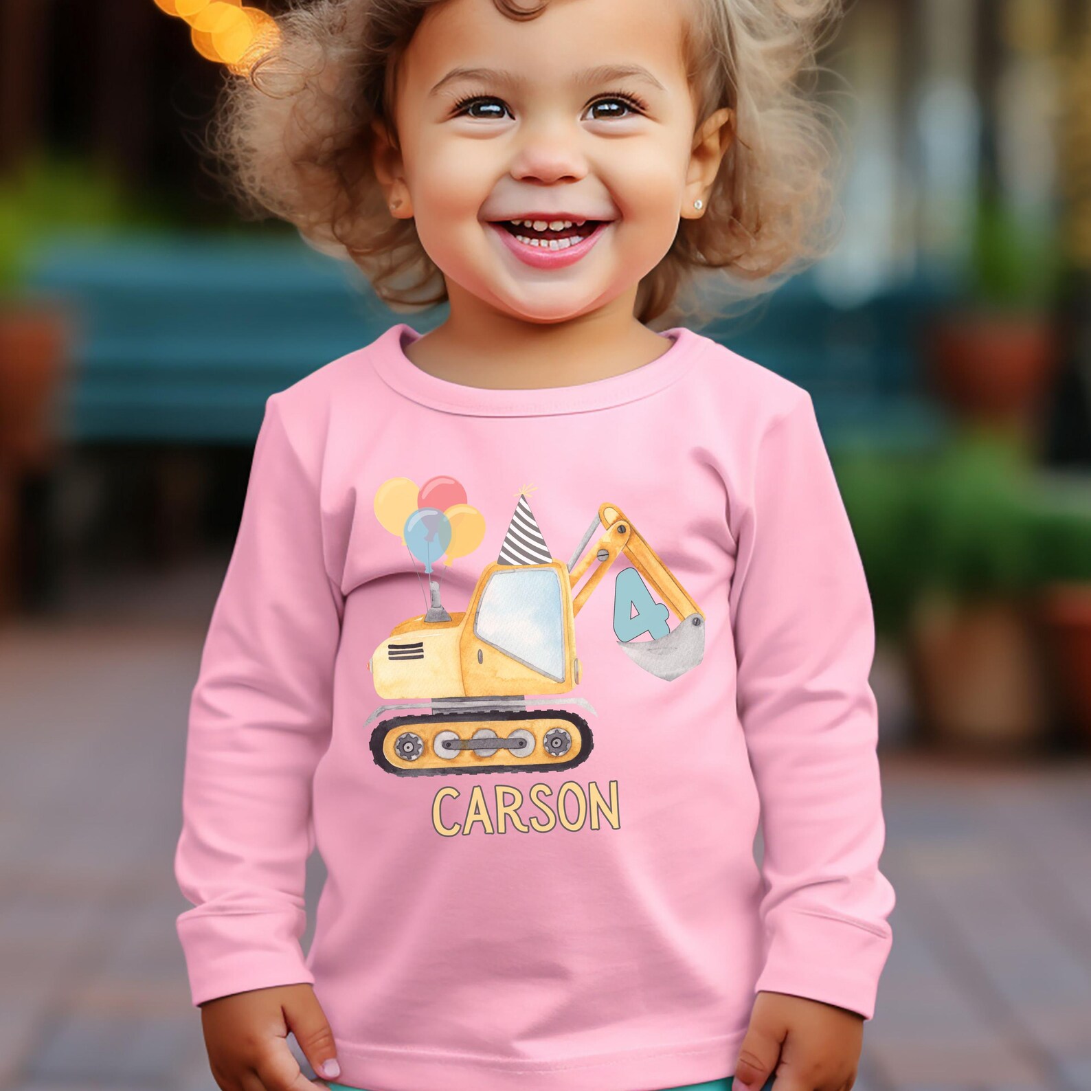 Personalized Birthday Excavator Long Sleeve Tee, Kids Construction ...