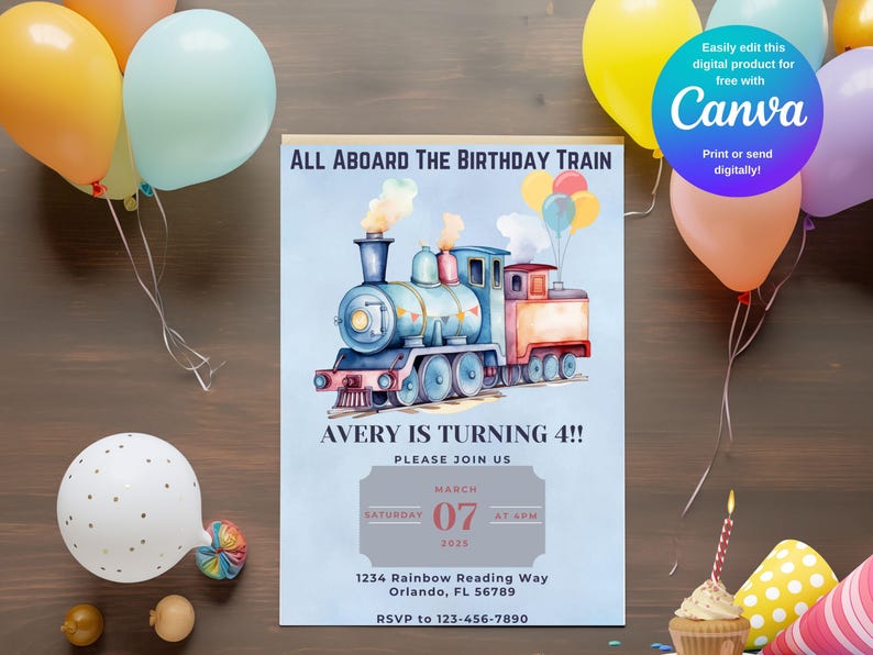 Train Birthday Invitation Template, Editable Choo Choo Evite (digital ...