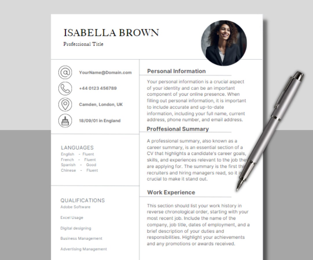 Resume Template, Canva, Clear Modern CV Template 2022 - Etsy