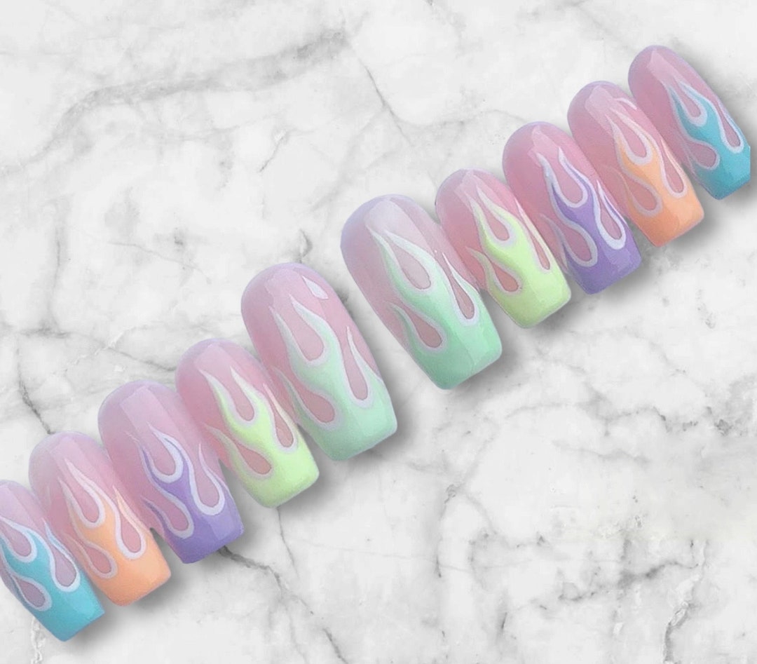 Spring Pastel Flame Nails - Etsy