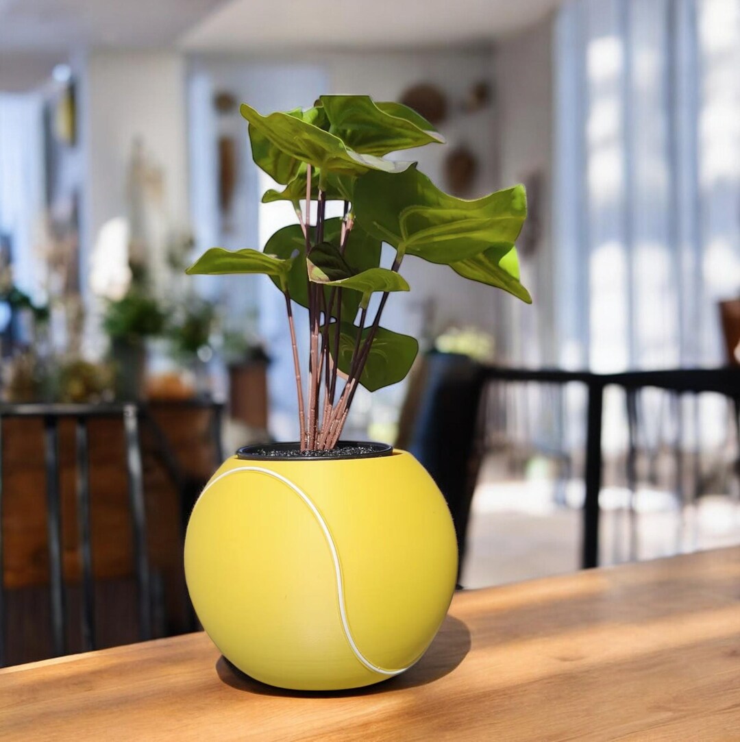 Planter in Style of a Tennis / Padel Ball Gift Yellow and White Home ...