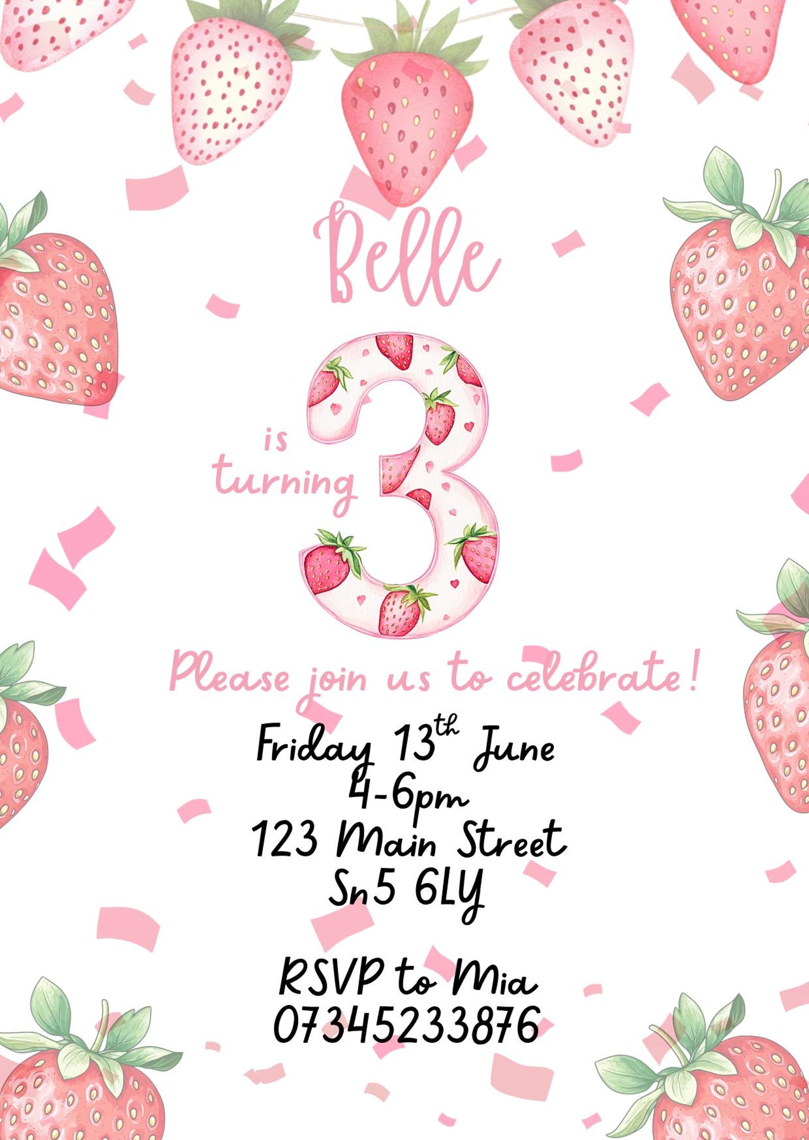 Berry Sweet 3rd Birthday Invitation · Editable Canva Template ...