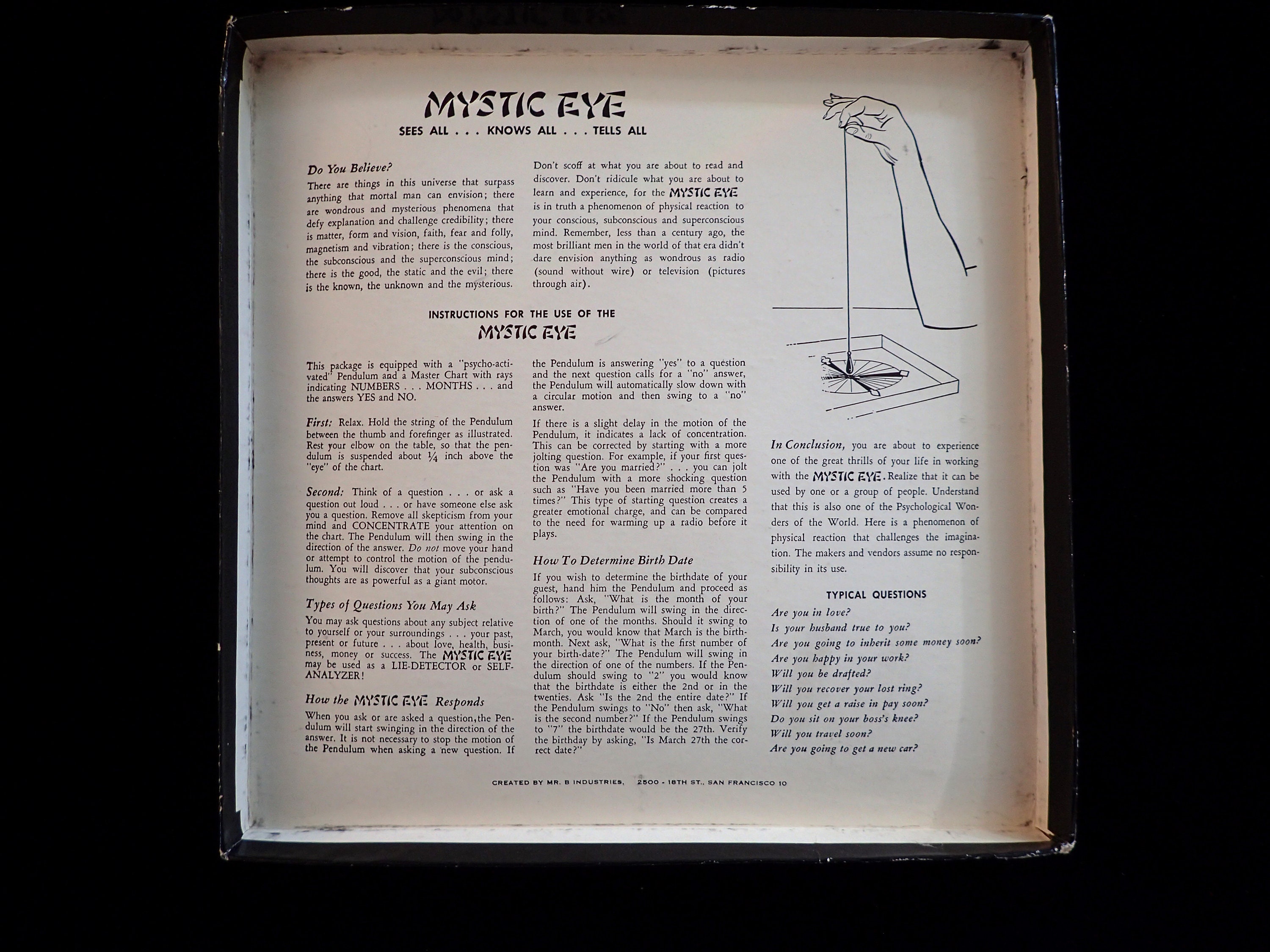 Mystic Eye Vintage Board Game. Complete With Pendulum, Board ...