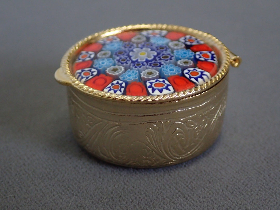 Murano Glass Pill Box With Millefiori Flowers - Etsy