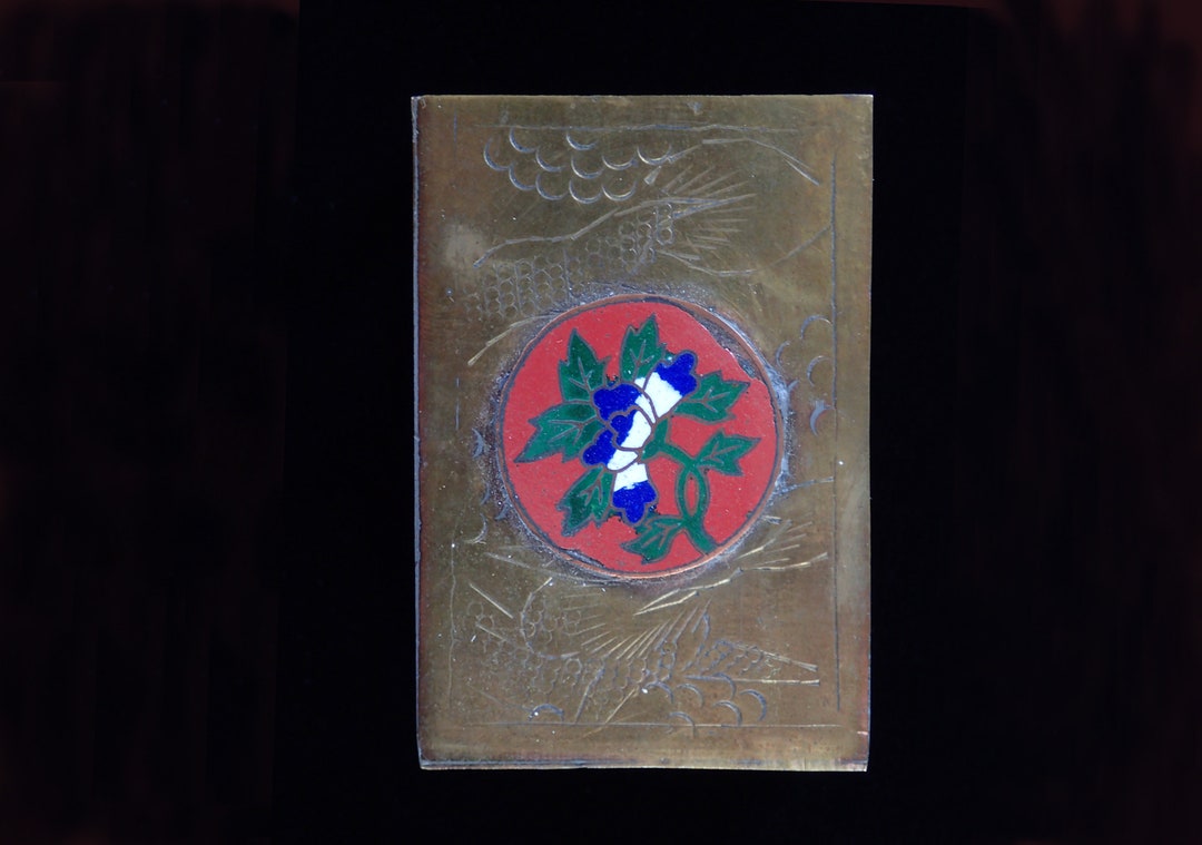 Antique Chinese Brass Match Box Holder/match Safe With Enamel Flower ...