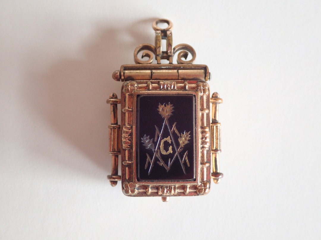 Masonic Gold Filled Watch Fob/locket. Black Onyx on Front and Tiger Eye ...