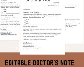 Doctor's Excuse Note, Sick Leave Letter, Medical Condition Letter for ...