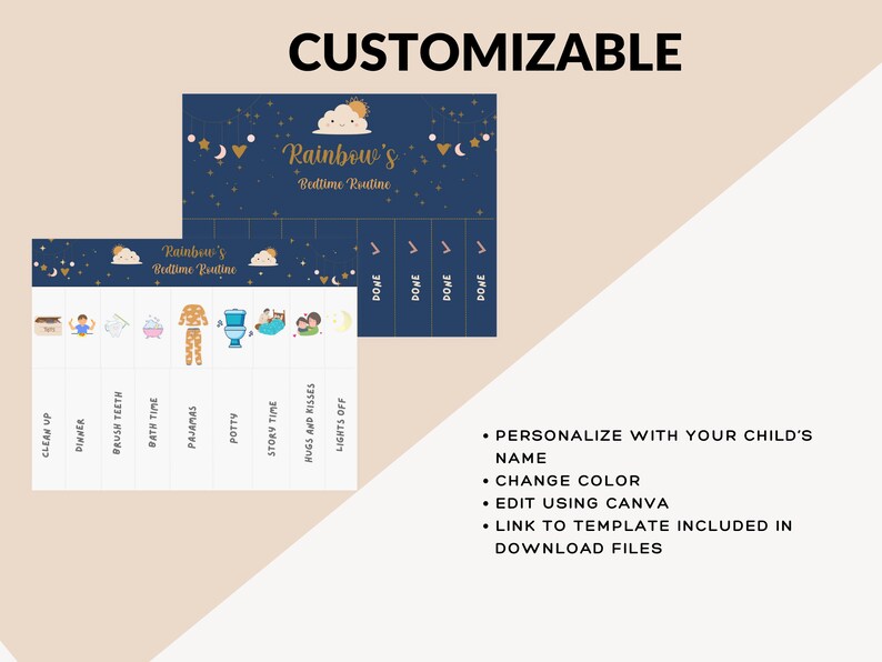 Editable Night Time Routine Printable Chore Card for Kid - Etsy Australia