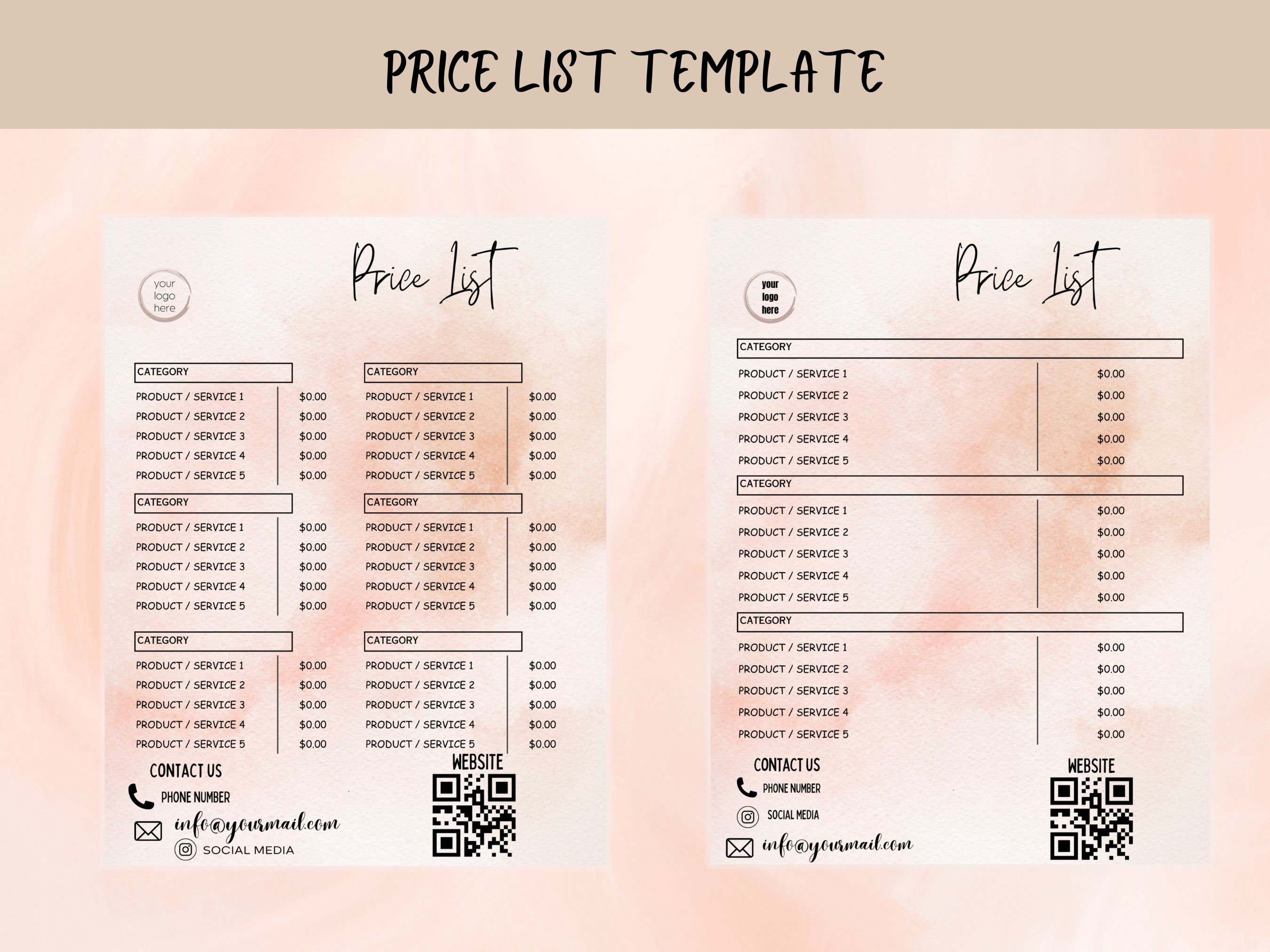 Editable Price List Template Bundle Price List Template Editable Price ...