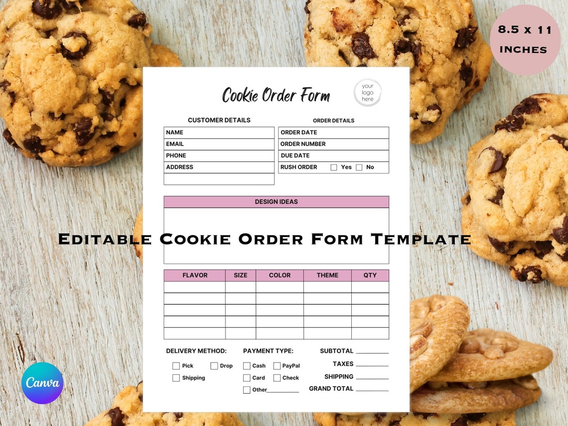 Editable Cookie Order Form Template: Bakery Business Form (8.5 X 11 ...
