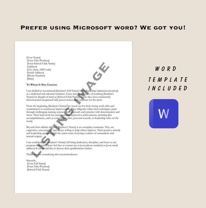 Swimming Coach Recommendation Letter Template: Scholarship/admission ...