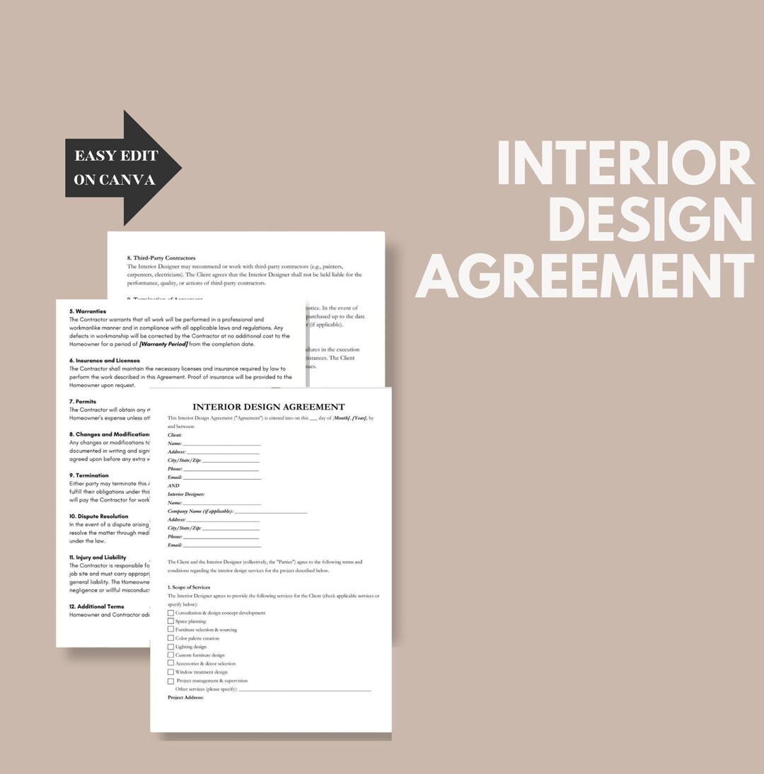 Interior Designer Contract Template: Customizable Agreement (canva ...