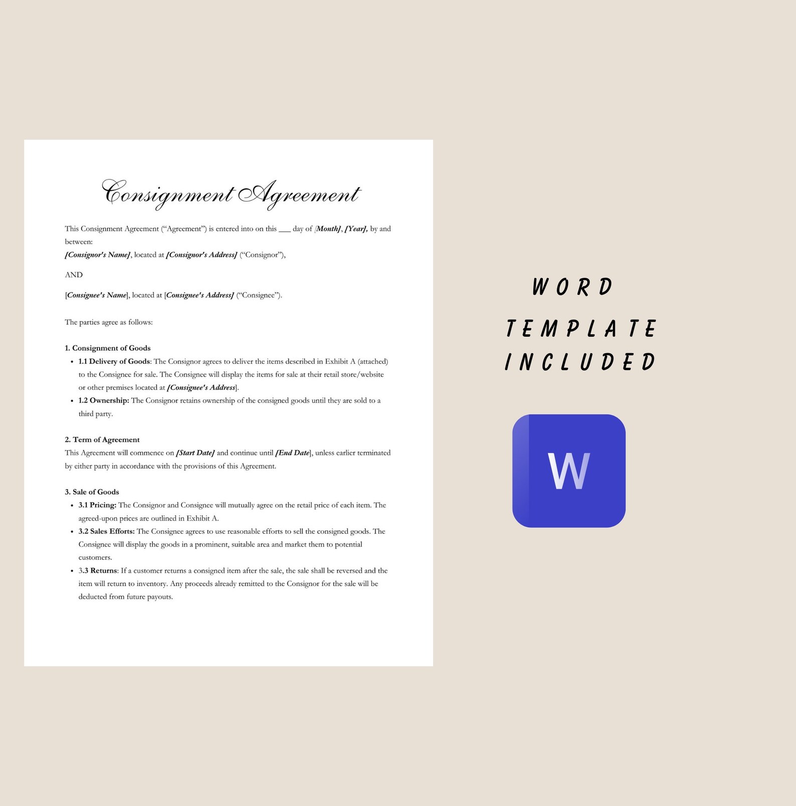 Professional Consignment Contract Template - Customizable Agreement for ...