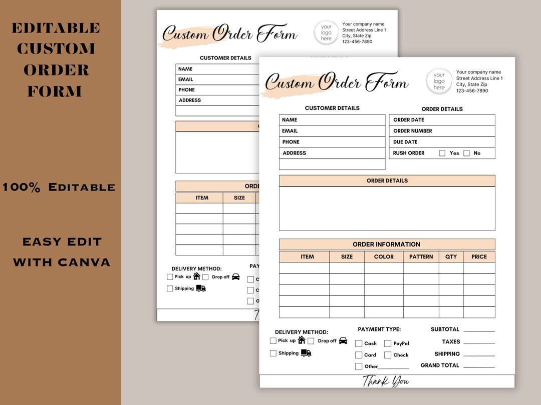 Custom Order Form Template Editable Order Form Template Craft Order ...