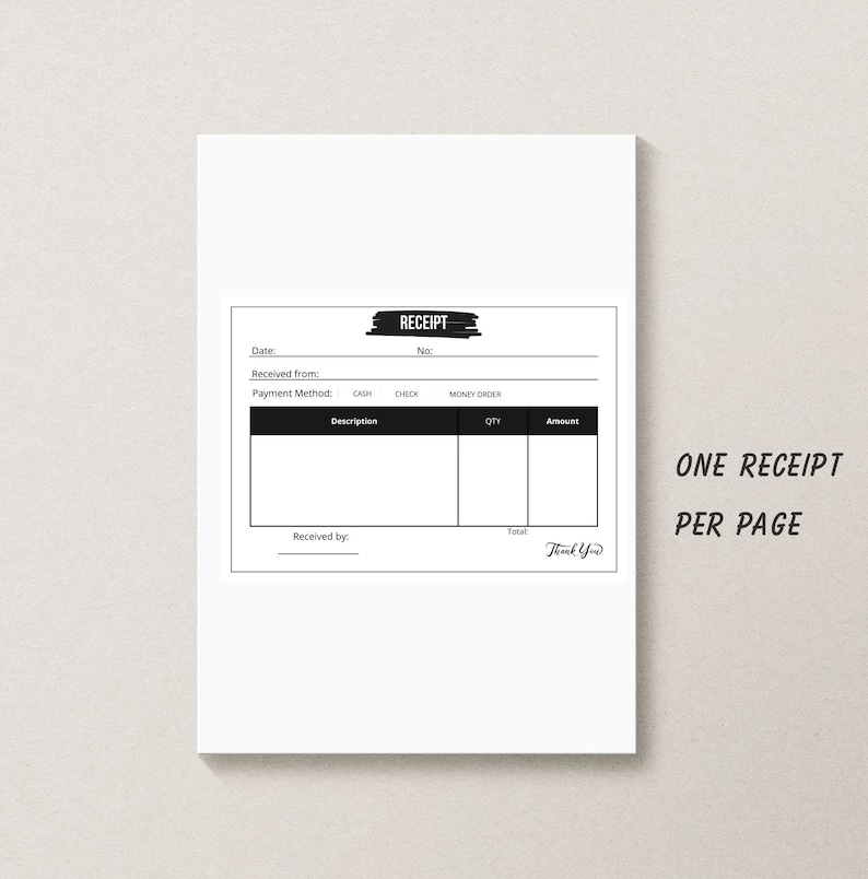 Printable Minimalist Receipt Template: Business Payment Form (instant ...