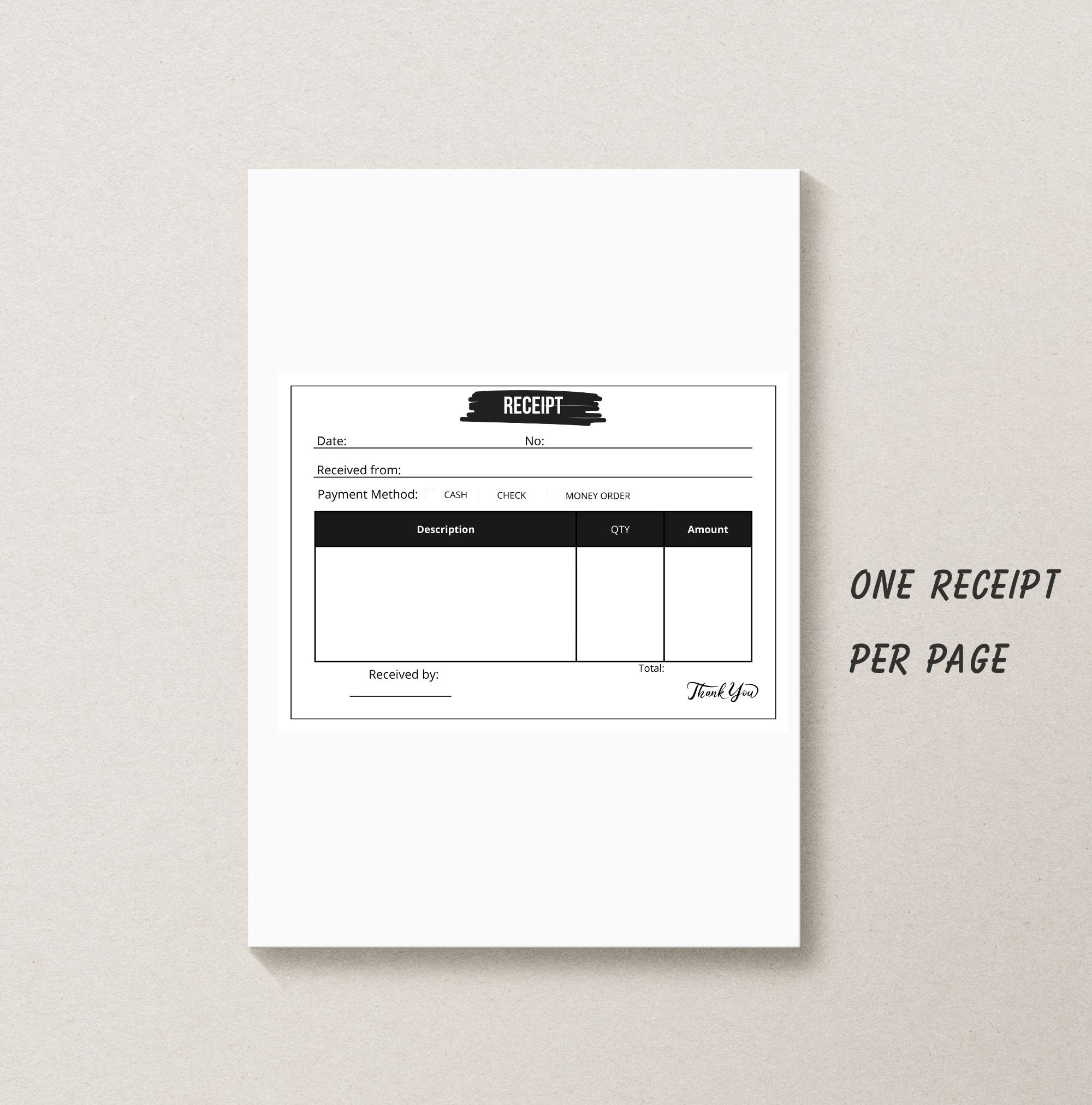 Printable Minimalist Receipt Template: Business Payment Form (instant ...