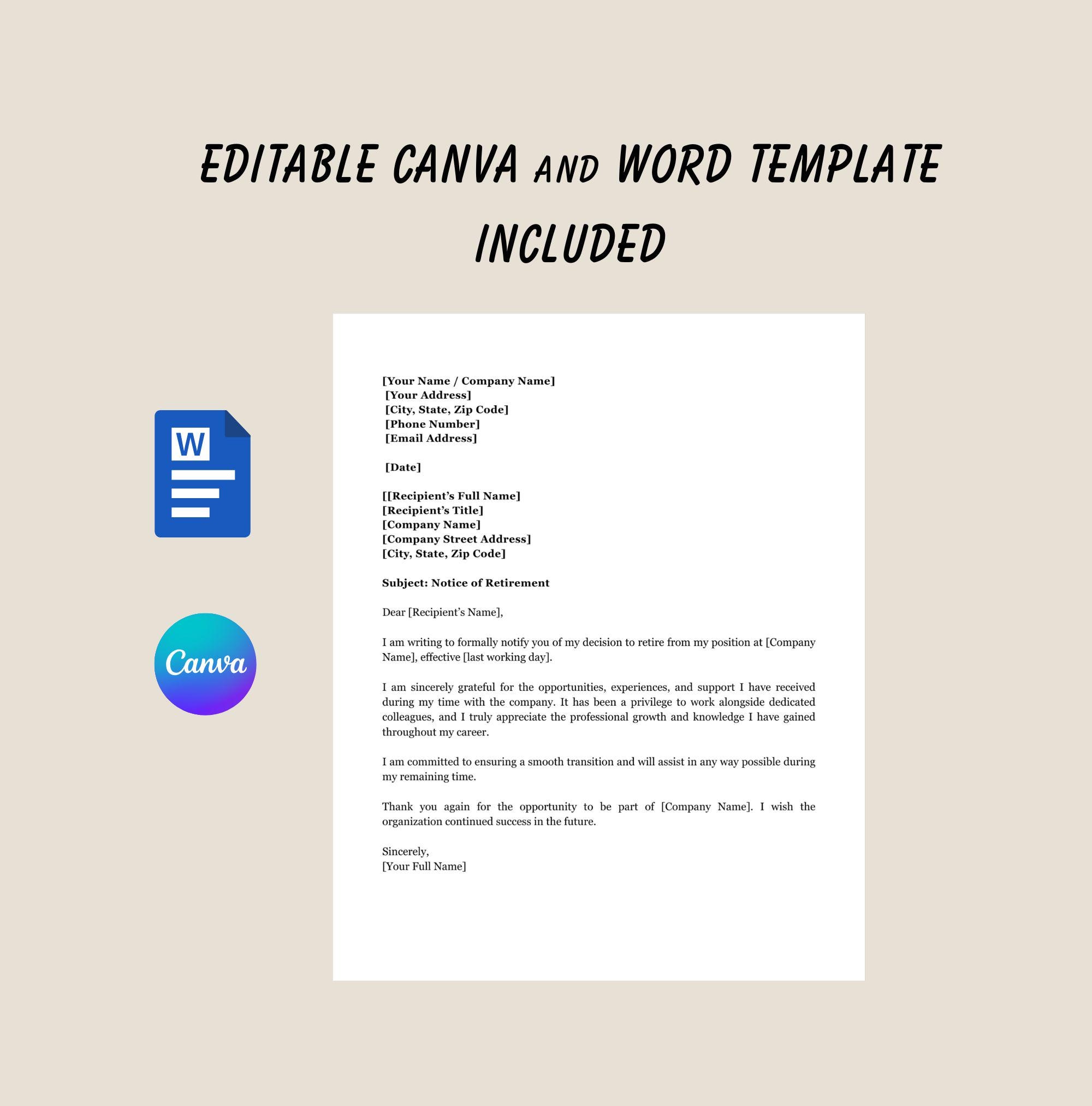 Notice of Retirement | Retirement Letter Template (digital Download) - Etsy