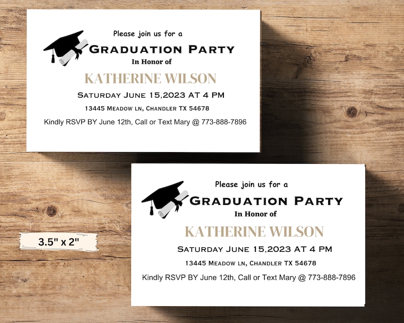 Formal Graduation Invitation Insert Card Grad Cards Template - Etsy