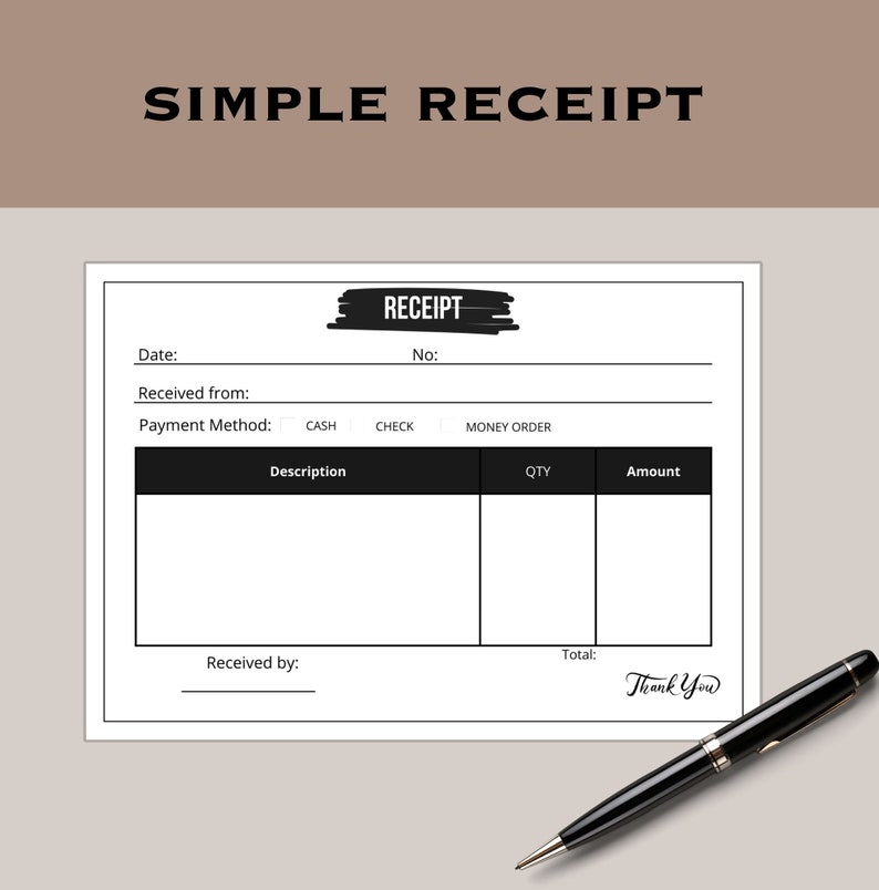 Printable Minimalist Receipt Template: Business Payment Form (instant ...