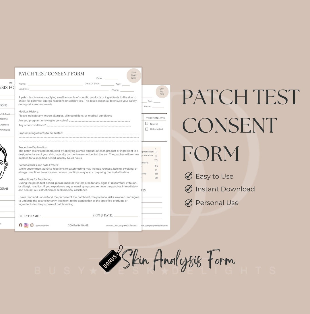 Editable Patch Test Consent Form, Esthetician Form Template, Editable ...