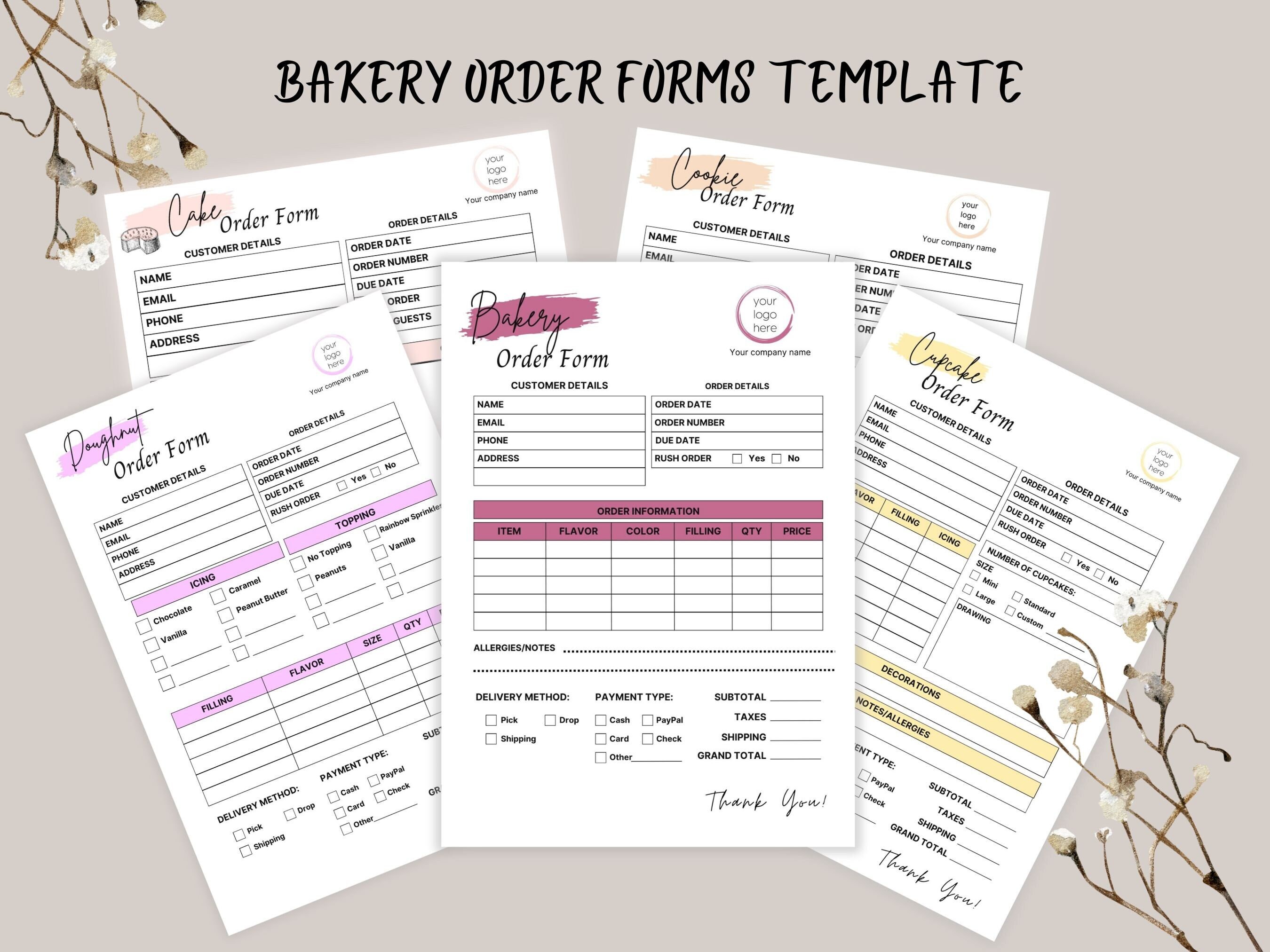 Cookie Order Form Template, Bakery Order Forms. Cupcake Order Form ...