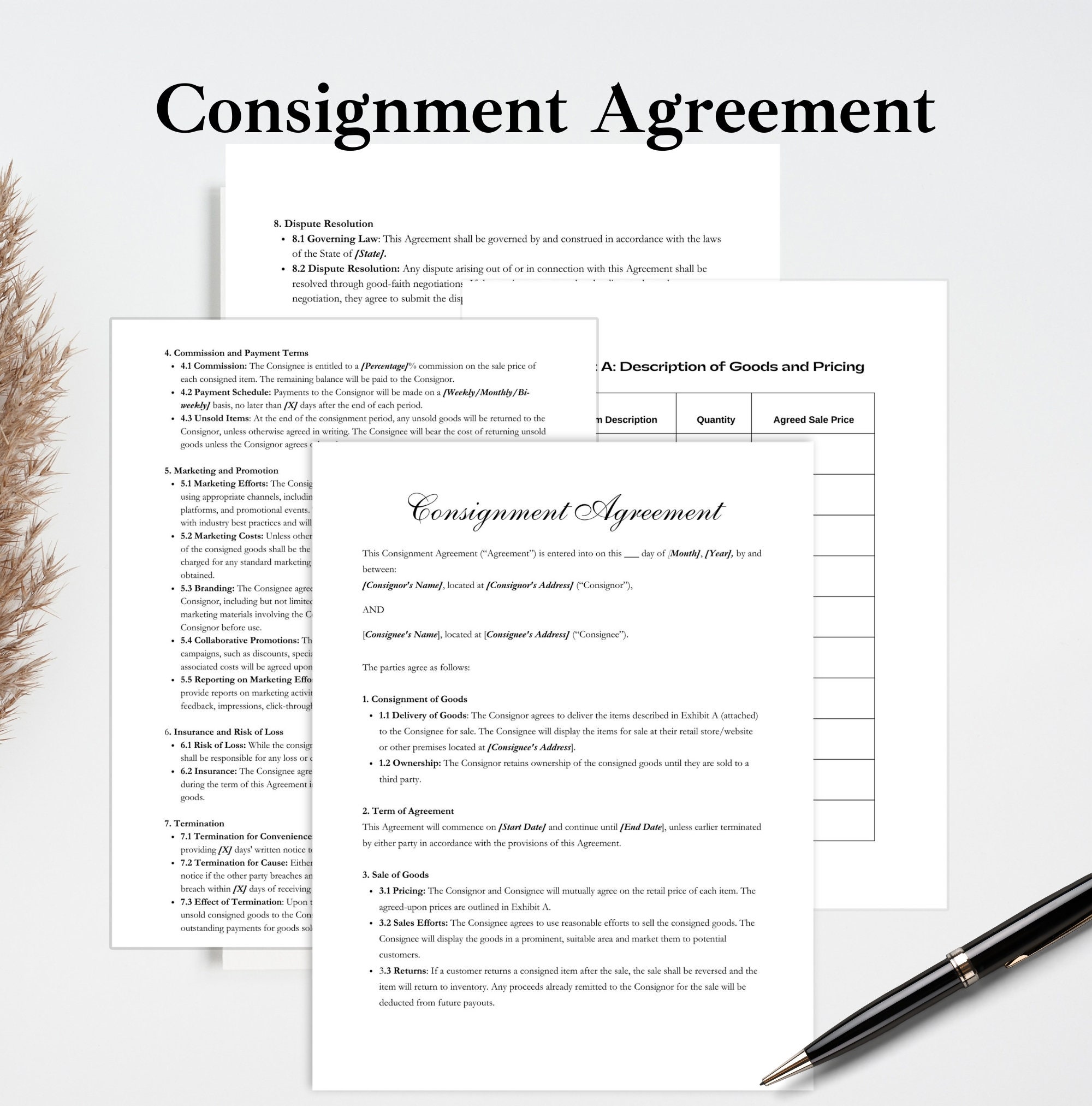 Professional Consignment Contract Template - Customizable Agreement for ...