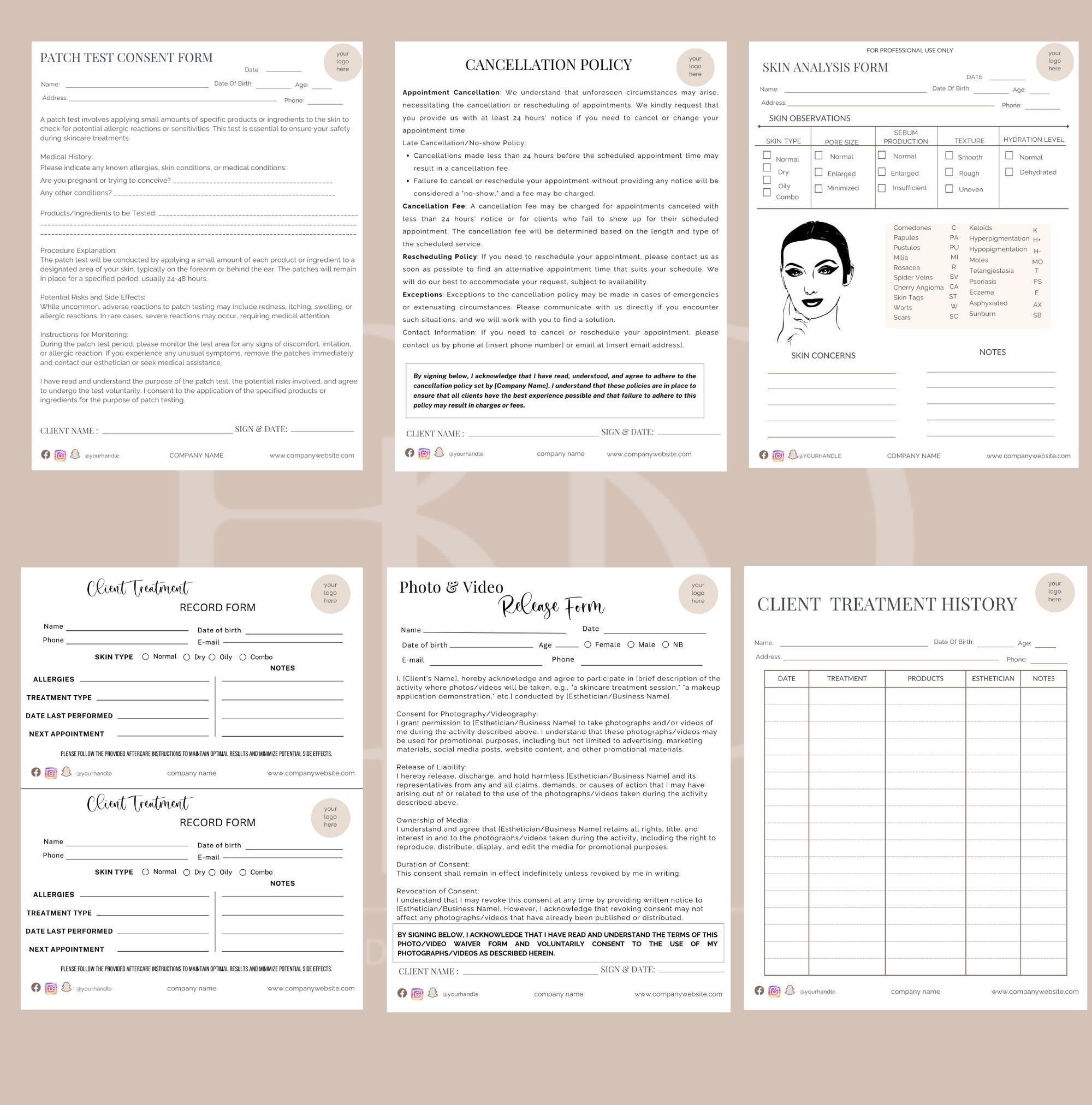 Esthetician Client Intake Form Template Editable Esthetician Forms ...