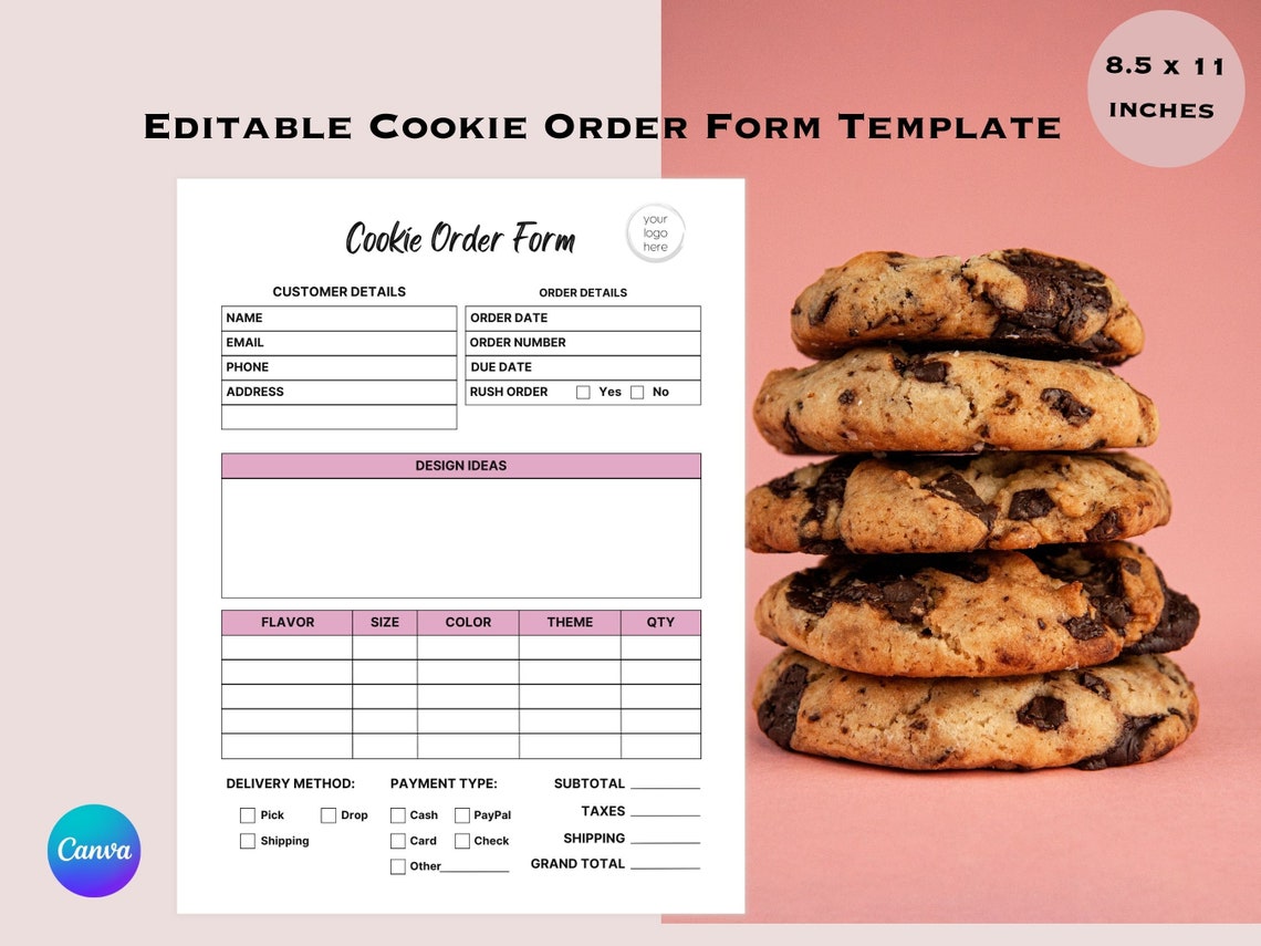 Editable Cookie Order Form Template: Bakery Business Form (8.5 X 11 ...