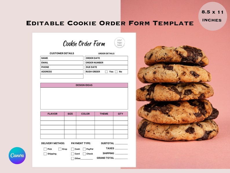 Editable Cookie Order Form Template: Bakery Business Form (8.5 X 11 ...