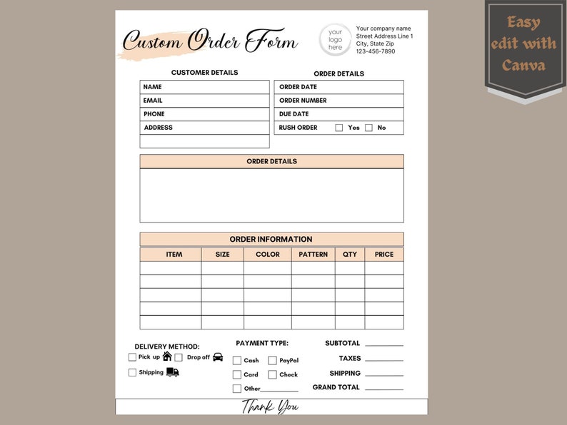 Custom Order Form Template Editable Order Form Template Craft Order ... Custom Order Form Template Editable Order Form Template Craft Order ...