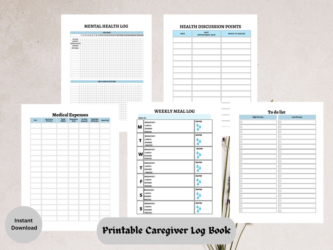 Printable Caregiver Logbook | Family Medical Binder | Caregiver Daily ...