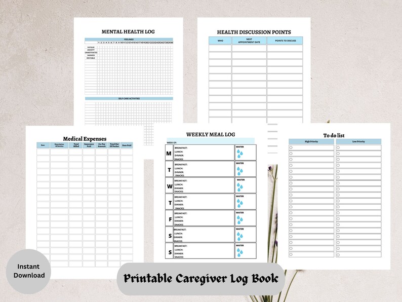 Printable Caregiver Logbook: Medical Binder & Daily Task Checklist ...