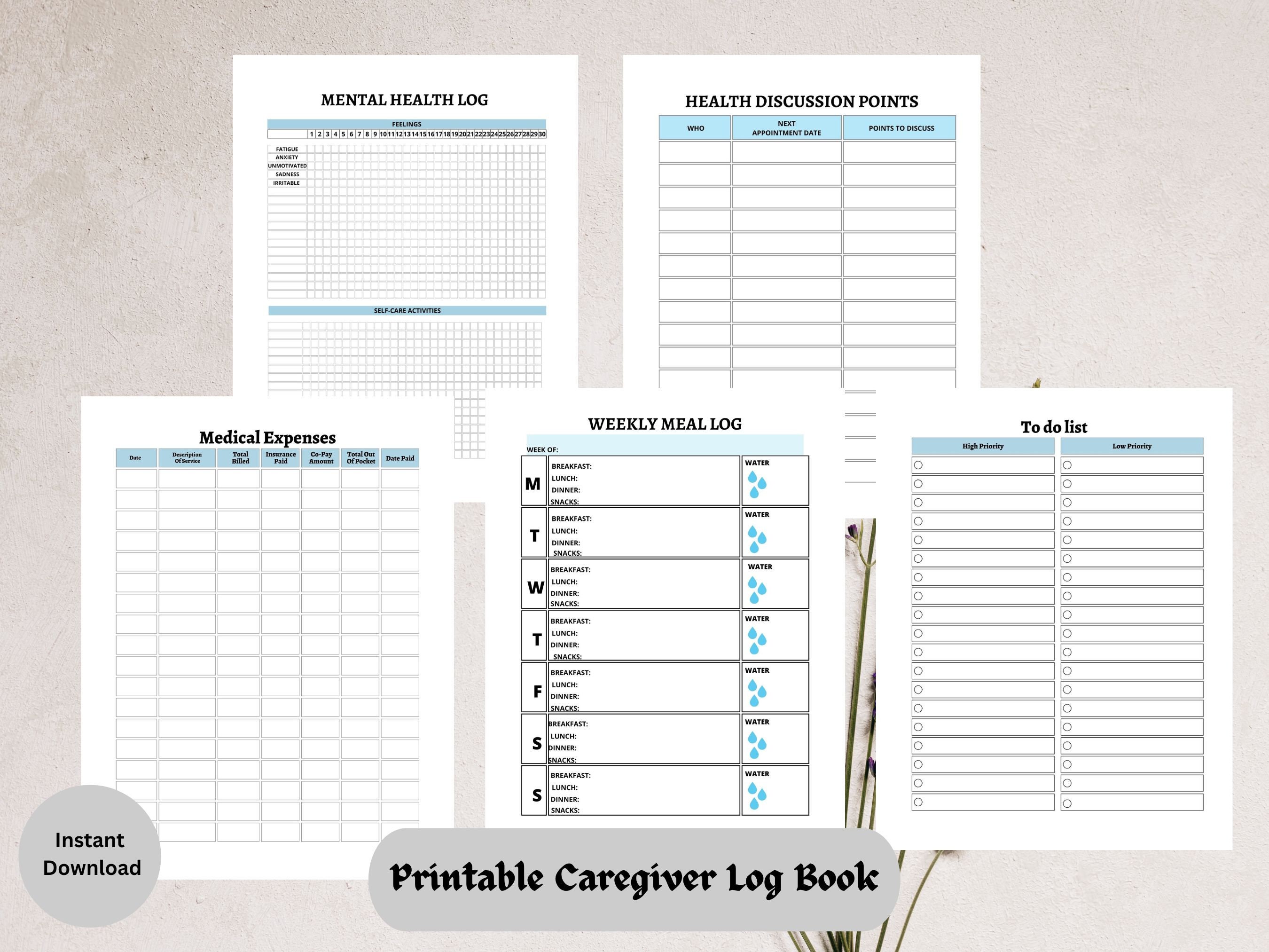 Printable Caregiver Logbook: Medical Binder & Daily Task Checklist ...