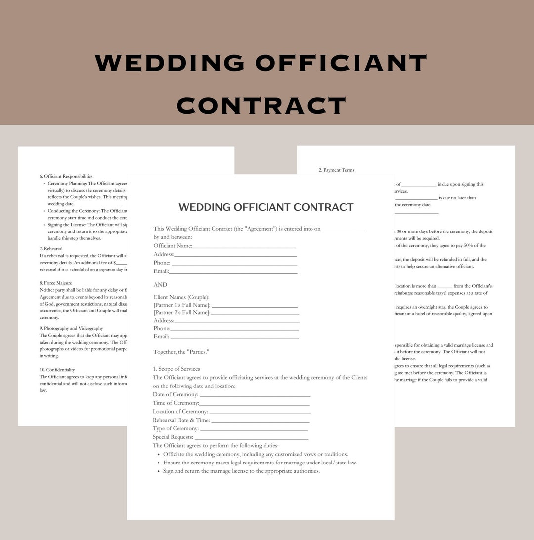 Wedding Officiant Contract Template | Customizable & Legal Agreement ...