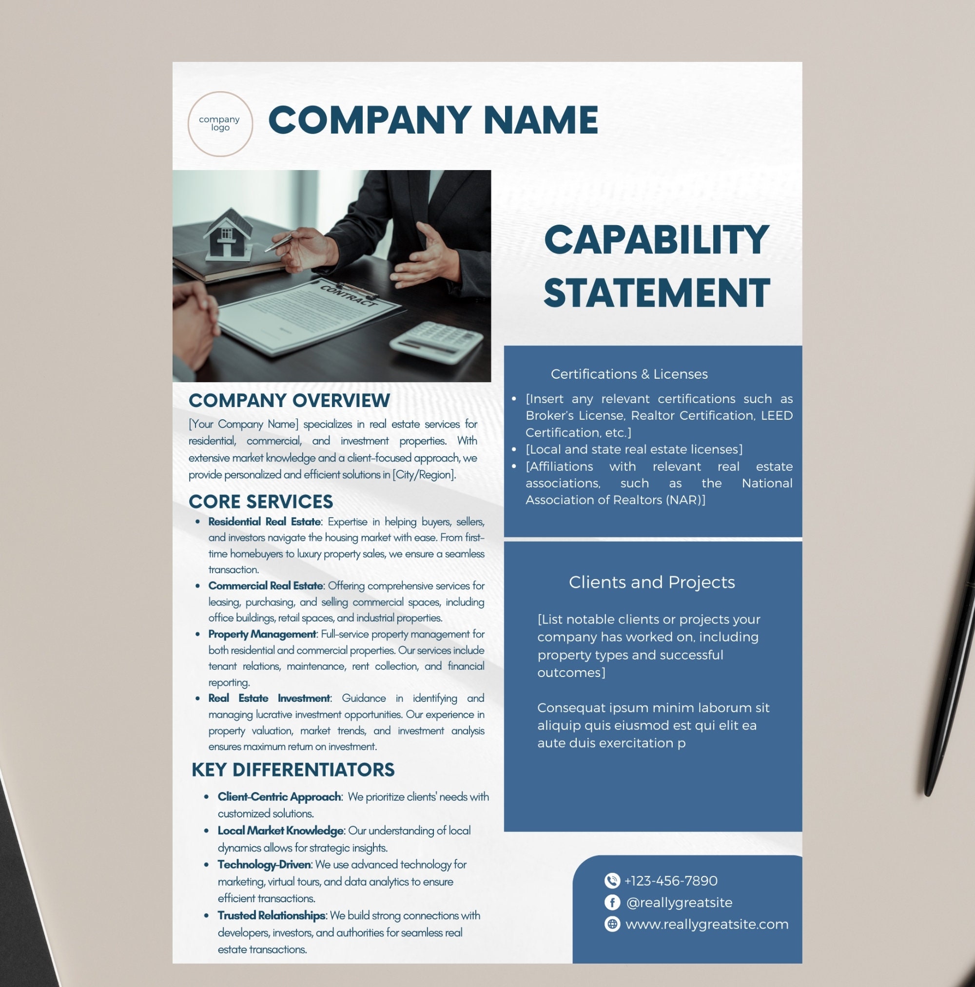 Real Estate Capability Statement Template: Editable Company Overview (digital Download) - Etsy
