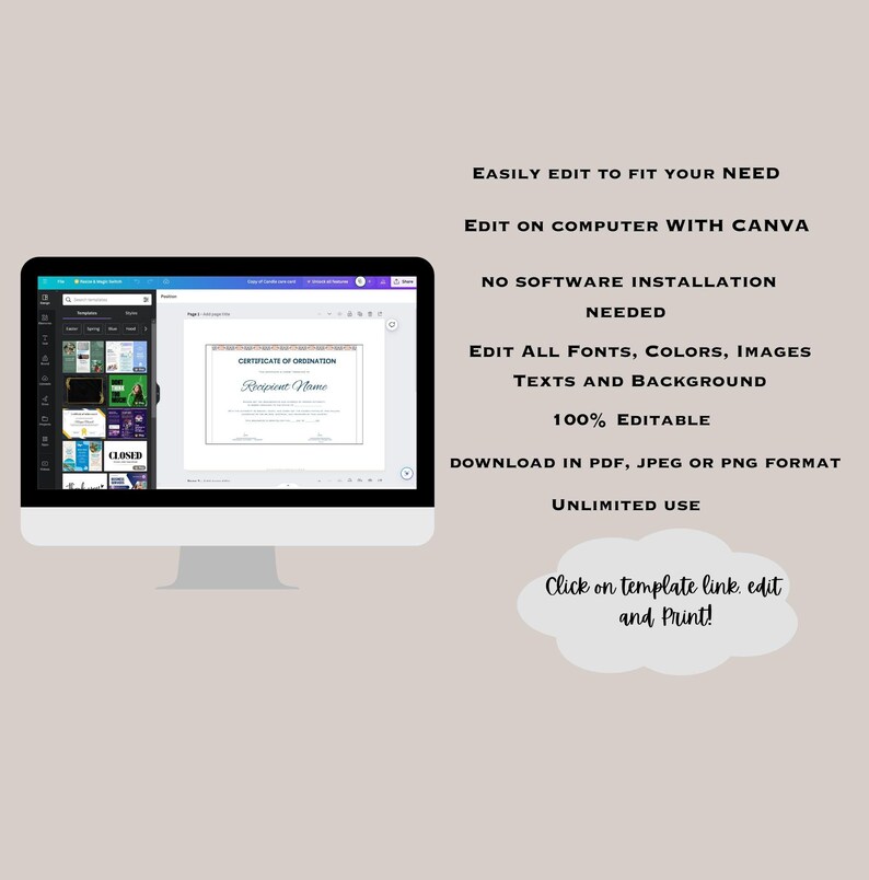 Editable Ordination Certificate Template, Printable Certificate of ...