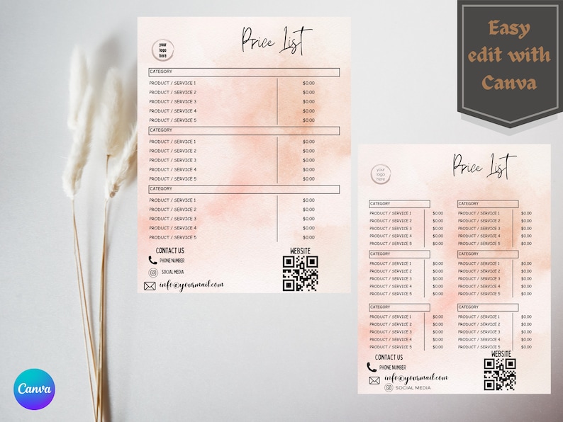 Editable Price List Template Bundle Price List Template Editable Price ...