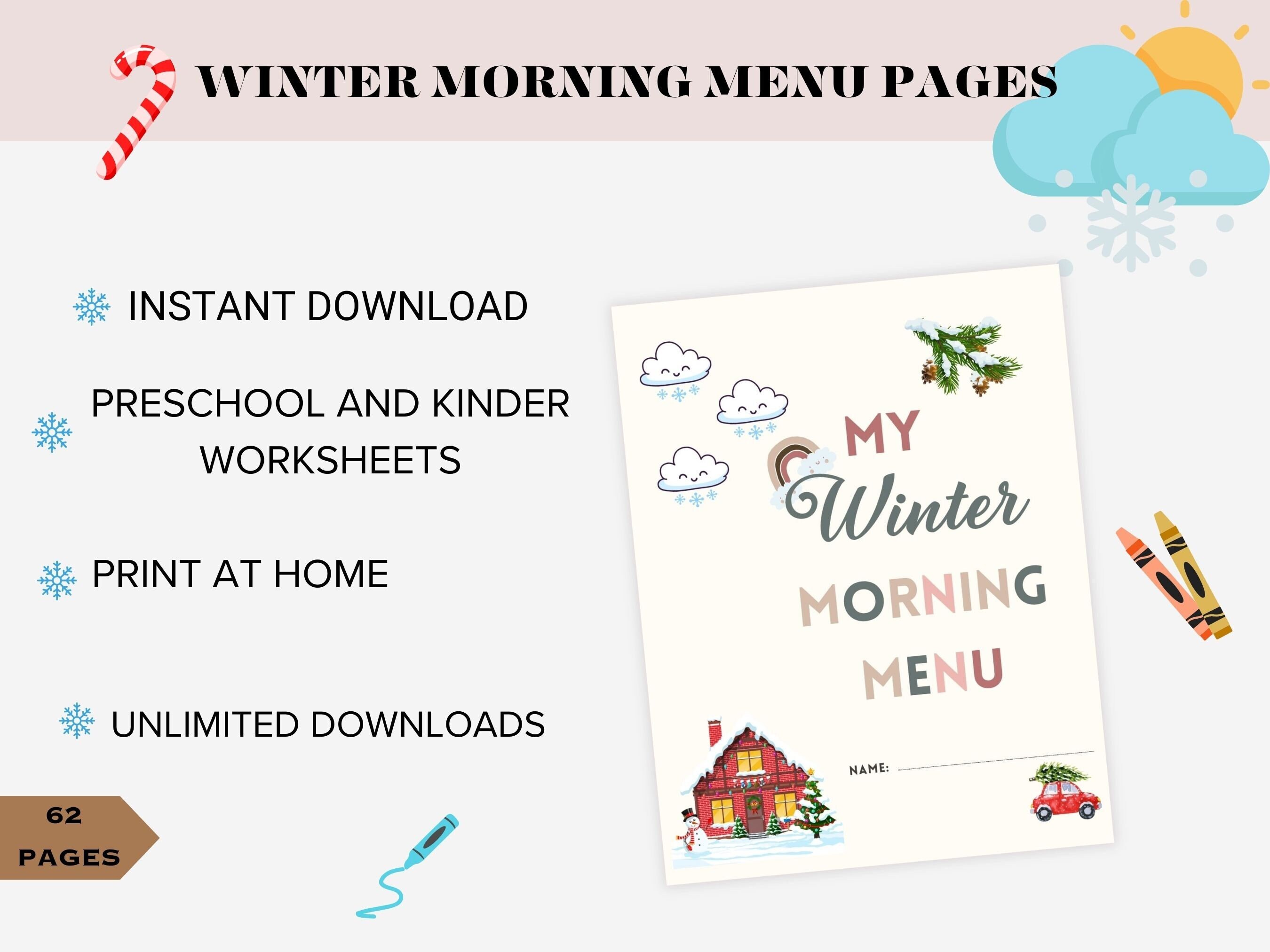 Winter Morning Menu Pages, Preschool Home School Binder, Morning Basket ...