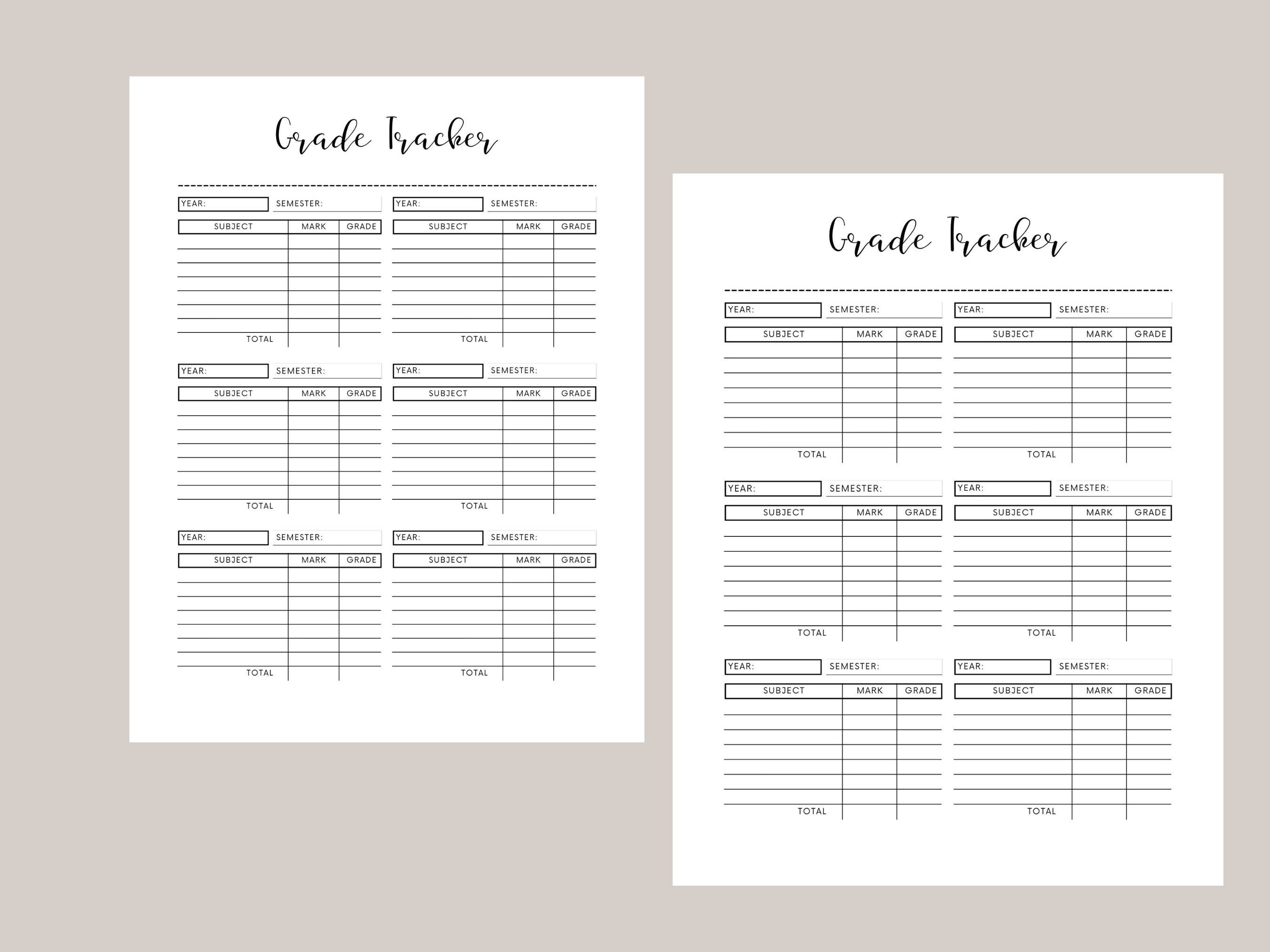 Printable Student Grade Tracker Student Grading Sheet Homeschool Grade ...
