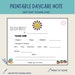 Printable Daycare Quick Note, Teacher Going Home Report, Caregiver Note ...