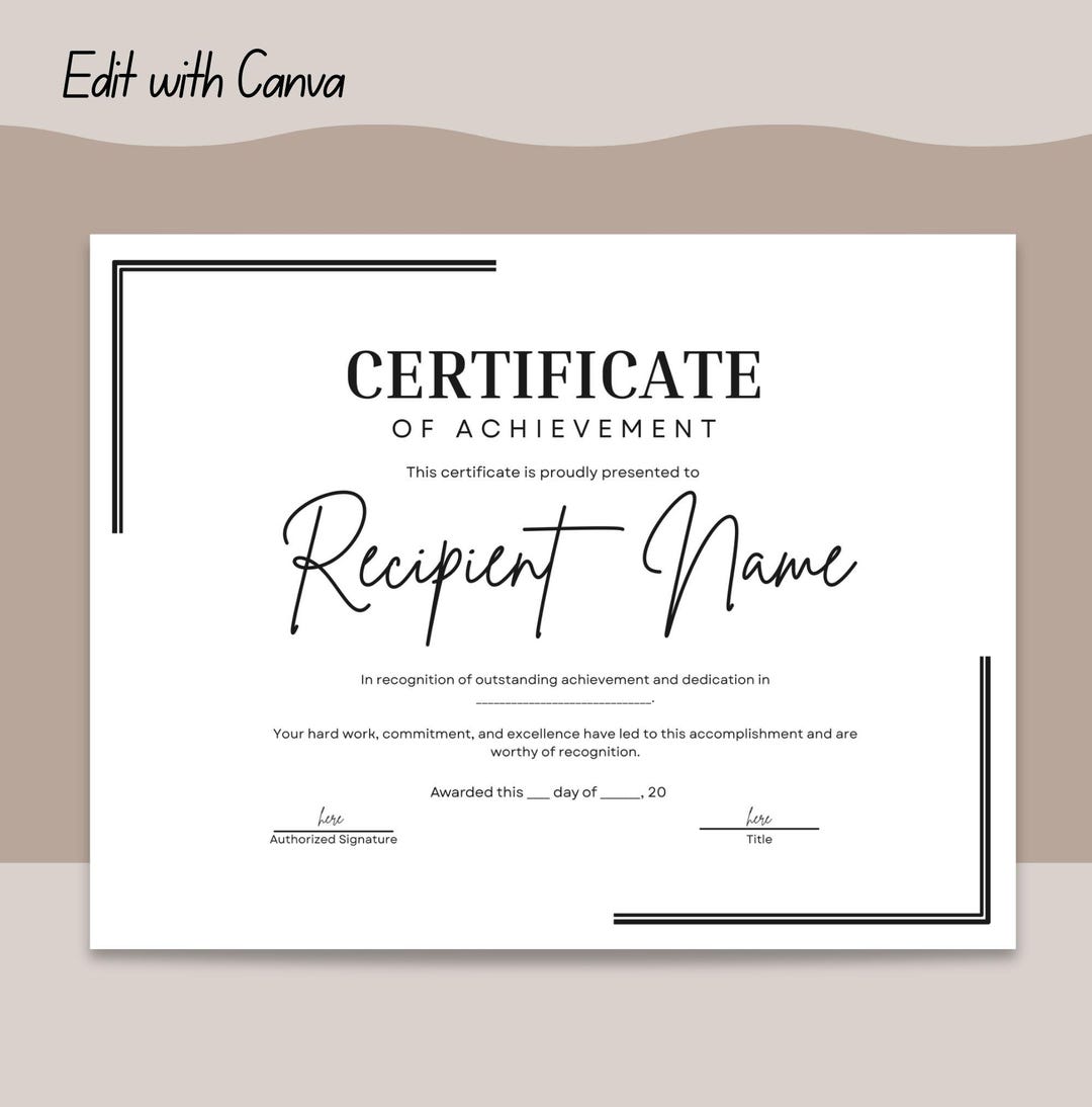 Certificate of Achievement Template | Recognition Certificate Editable ...
