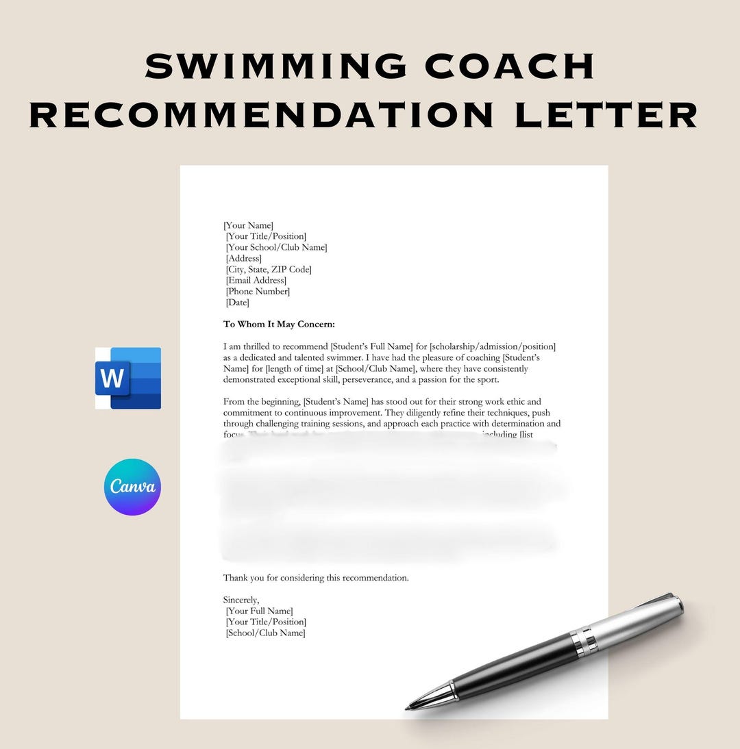 Swimming Coach Recommendation Letter Template: Scholarship/admission ...