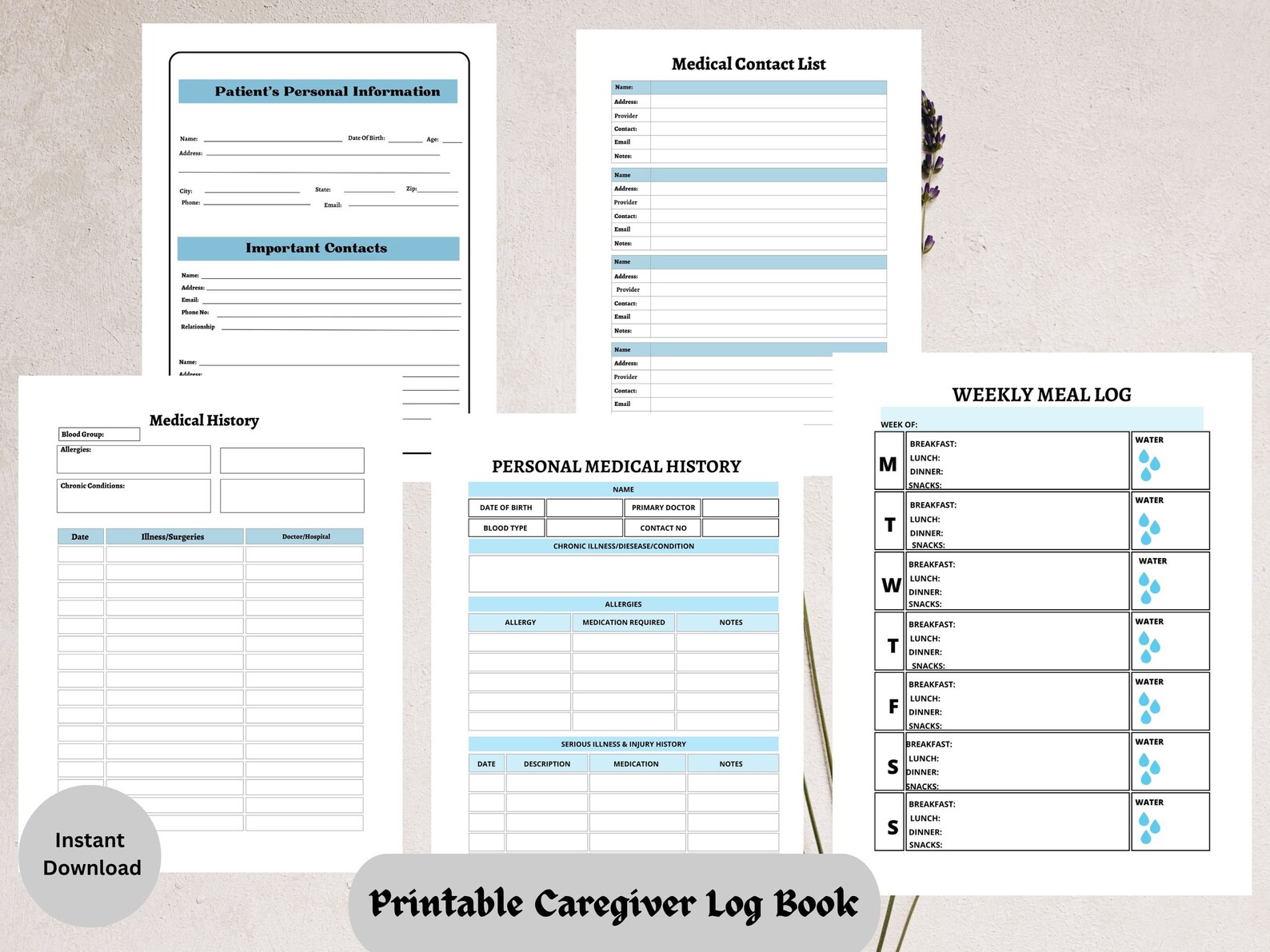 Printable Caregiver Logbook: Medical Binder & Daily Task Checklist ...