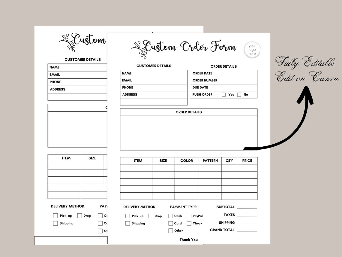 Custom Order Form Template Editable Order Form Template Craft Order Form Digital Printable - Etsy UK