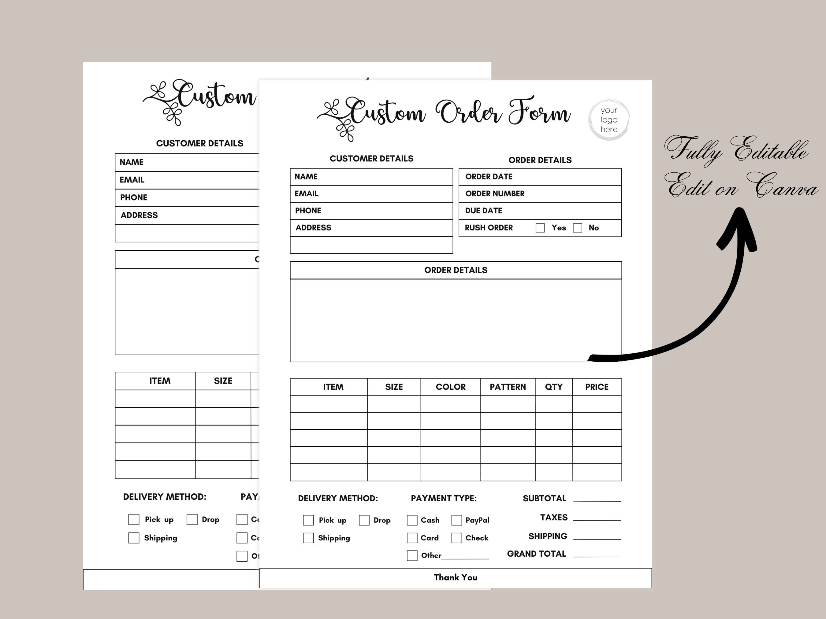 Custom Order Form Template, Editable Order Form, Craft Order Form ...