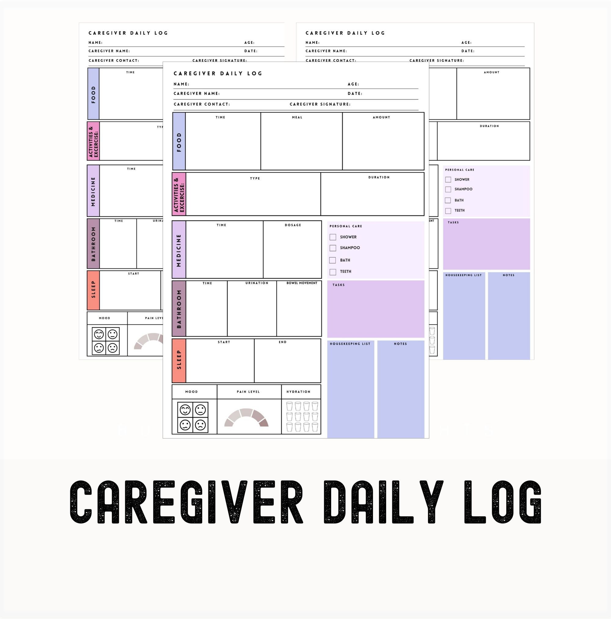 Printable Caregiver Daily Log Sheet: Elderly Care Checklist (digital ...
