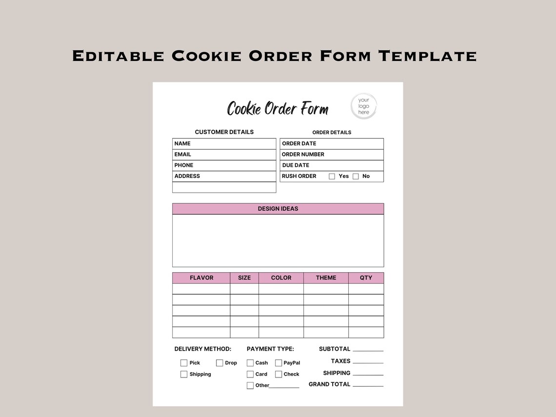 Editable Cookie Order Form Template: Bakery Business Form (8.5 X 11 ...