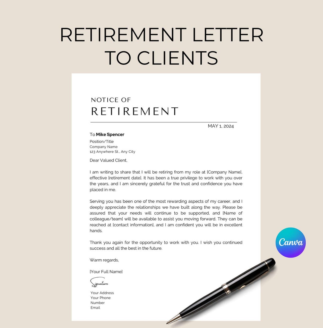Retirement Letter to Clients | Retirement Notice Template (digital ...