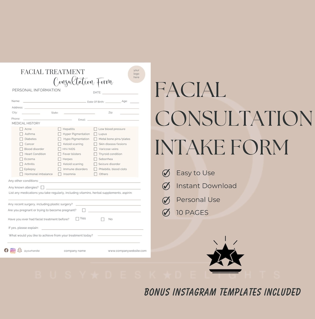 Esthetician Client Intake Form Template | Editable Esthetician Forms ...